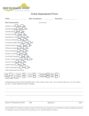Fillable Online Crisis Assessment Form - Child Enrichment Center Fax ...