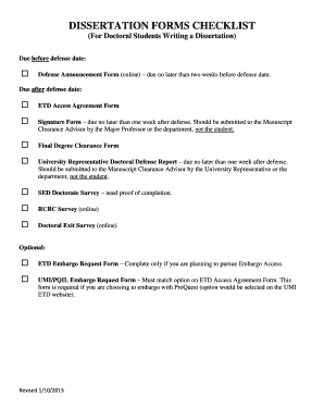 Fillable Online dissertation forms checklist - FSU - The Graduate School Fax Email Print - pdfFiller