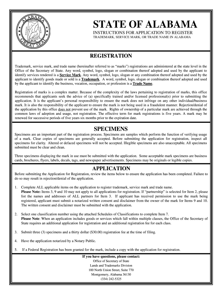 Fillable Online STATE OF ALABAMA - Free Legal Form Service USA Fax ...