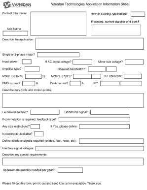 Fillable Online Varedan Technologies Application Information Sheet Fax ...
