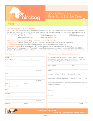 Fillable Online minddog org application for a Psychiatric Service Dog ...