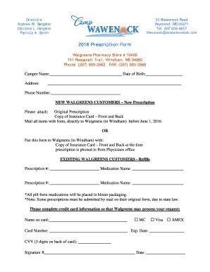 Fillable Online Walgreens Medication Form Send to Walgreens by June 1st ...
