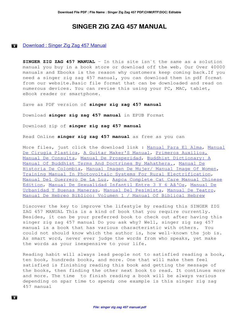 Fillable Online takeayou germanofence Singer Zig Zag 457 Manual. Singer Zig Zag 457 Manual Fax ...