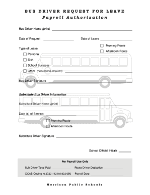 Fillable Online Route Bus Driver Leave Form - morrisonps.com Fax Email ...