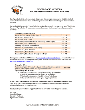 Fillable Online TIGERS RADIO NETWORK SPONSORSHIP OPPORTUNITY FOR 2016 ...