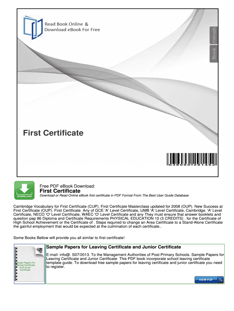 Fillable Online First Certificate - mybooklibrary.com Fax Email Print ...