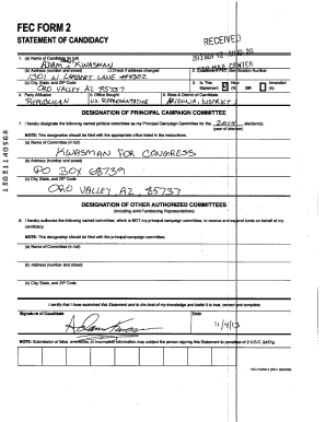 Fillable Online fec form 2 receivep - USA.gov Fax Email Print - pdfFiller