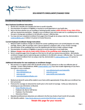 Fillable Online starnet okcu 2016 BENEFITS ENROLLMENT/CHANGE FORM - starnet okcu Fax Email Print ...