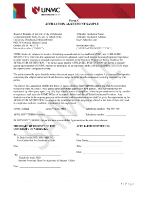 Fillable Online unmc Form C AFFILIATION AGREEMENT SAMPLE - unmc.edu Fax ...
