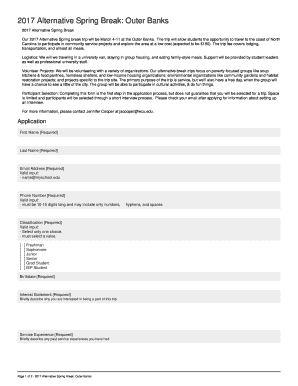 Fillable Online 2017 Alternative Spring Break. Center for Service ...