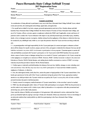 Fillable Online Pasco-Hernando State College Softball Tryout - PHSC Fax ...