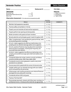 Fillable Online Bartender Skills Checklist. Template Fax Email Print ...