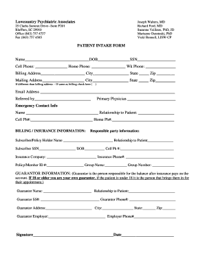 Fillable Online Lowcountry Psychiatric Associates PATIENT INTAKE FORM ...