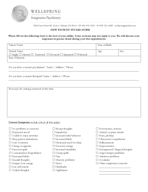 Fillable Online NEW PATIENT INTAKE FORM Please fill out the following form to ... Fax Email ...