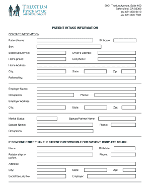 Fillable Online PATIENT INTAKE INFORMATION - truxtunpsych.com Fax Email ...