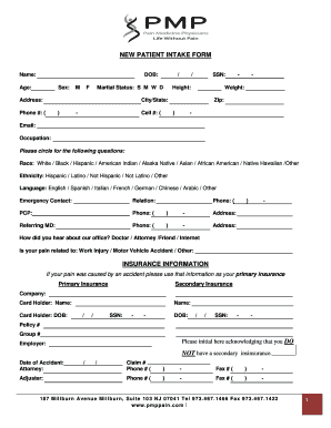 Fillable Online NEW PATIENT INTAKE FORM INSURANCE INFORMATION Fax Email ...