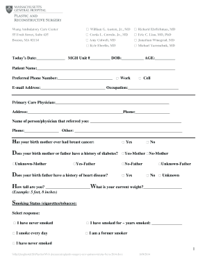 Fillable Online massgeneral Plastic Surgery New Patient Intake Form ...