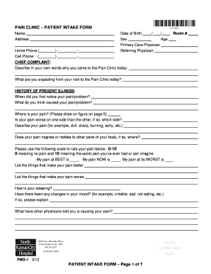 Fillable Online Pain Clinic Patient Intake Form pdf - KC Pain Centers ...