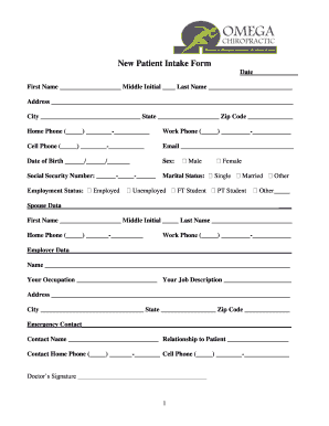 Fillable Online Chiropractic New Patient Intake Form - Omega ...