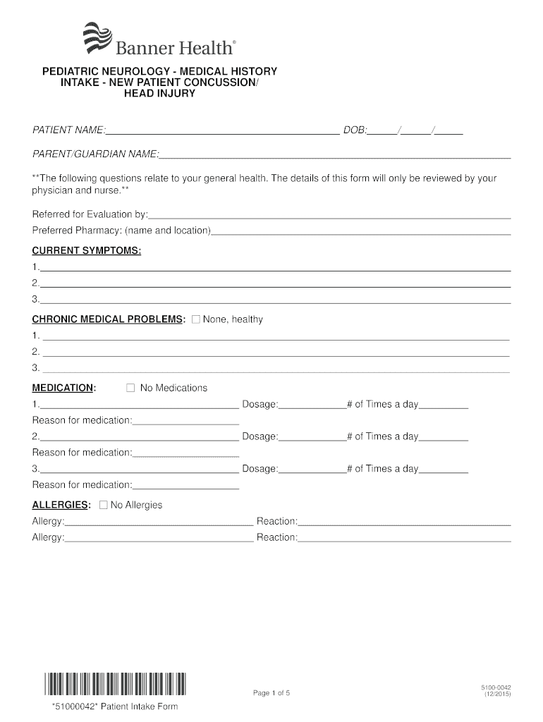 Fillable Online pediatric neurology - medical history intake - new ...