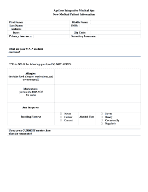 Fillable Online AgeLess Integrative Medical Spa New Medical Patient ...