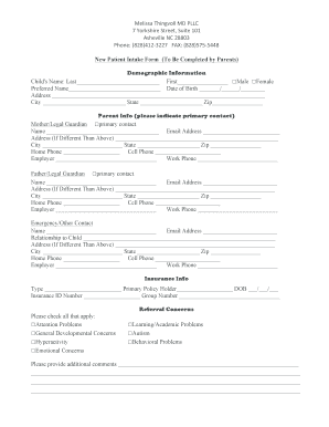 Fillable Online New Patient Intake Form (To Be Completed by Parents ...
