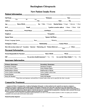 Fillable Online Chiropractic New Patient Intake Form - The HOC ...