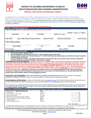 Fillable Online doh dc RENEWAL APPLICATION FOR MASSAGE THERAPY - doh dc ...