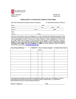 Fillable Online ENROLLMENT/ ATTENDANCE VERIFICATION FORM - Simpson University Fax Email Print ...