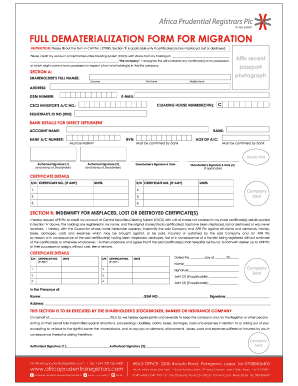 Fillable Online FULL DEMATERIALIZATION FORM FOR MIGRATION Fax Email ...