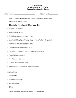 Fillable Online Check list For Internal Office Use Only - childreninc ...