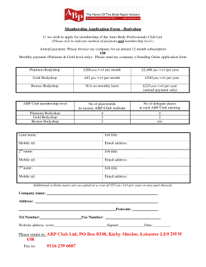 Fillable Online abpclub co Membership Application Form - Bodyshop - ABP ...