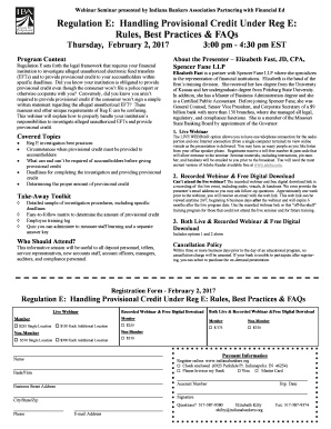 Fillable Online Regulation E: Handling Provisional Credit Under Reg E ...