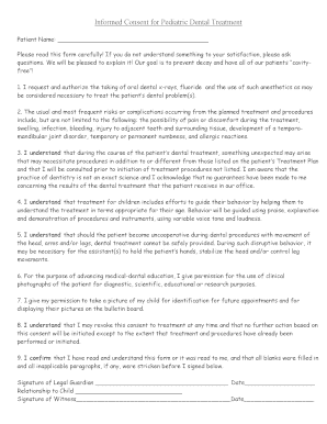Fillable Online Informed Consent for Pediatric Dental Treatment Fax Email Print - pdfFiller