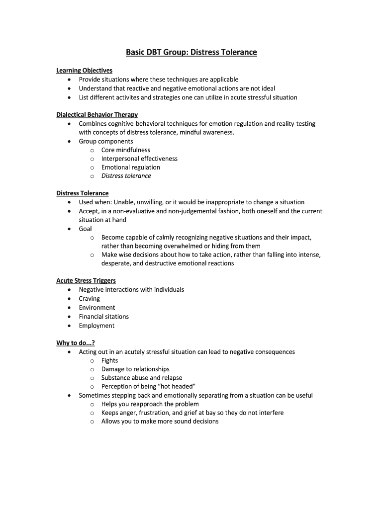Fillable Online Basic DBT Group: Distress Tolerance Fax Email Print ...