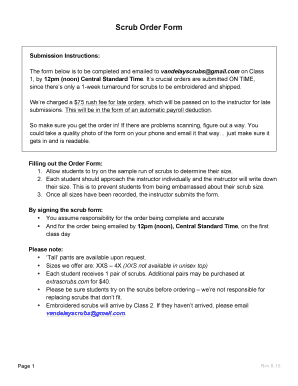Fillable Online Scrub Order Form Fax Email Print - pdfFiller