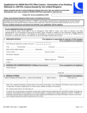 Fillable Online Application for EASA Part-FCL Pilot Licence - Civil ...