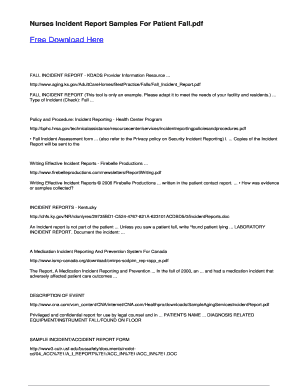 Fillable Online Nurses Incident Report Samples For Patient Fall Fax ...
