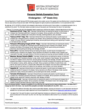 Fillable Online azdhs Personal Beliefs Exemption - Arizona Department ...