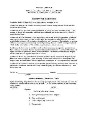 Fillable Online CONSENT FOR VASECTOMY - Phoenix Urology of St. Joseph ...