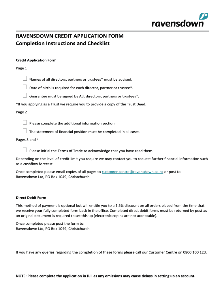 Fillable Online RAVENSDOWN CREDIT APPLICATION FORM Completion Instructions ... Fax Email Print ...