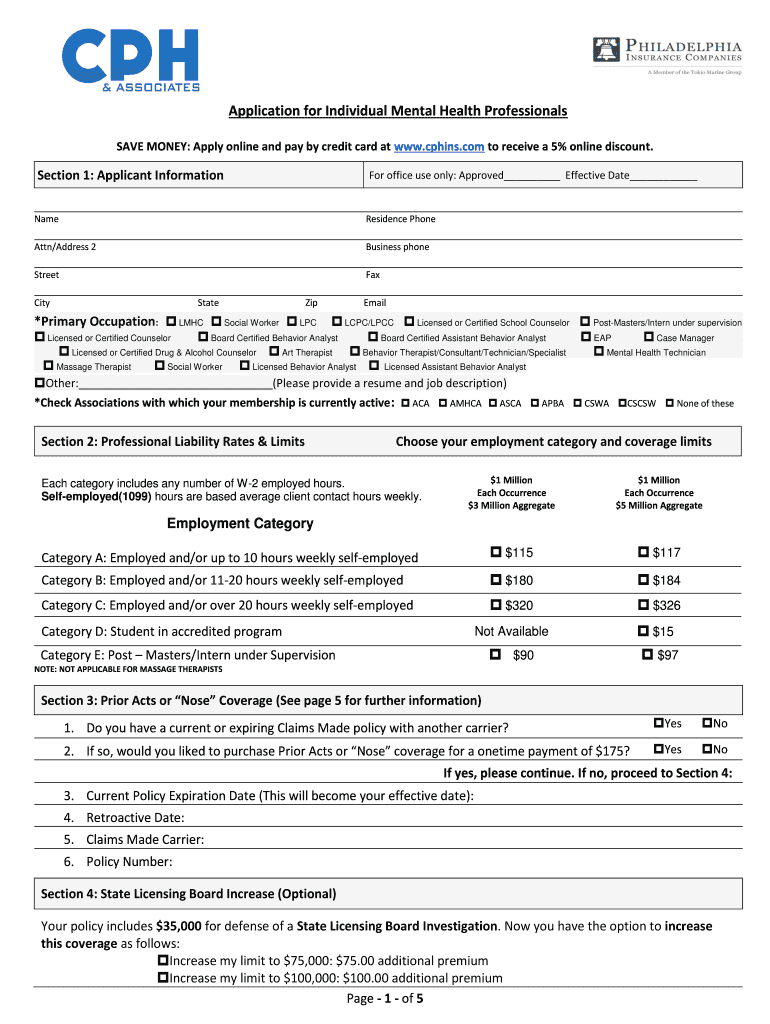 Fillable Online Printable Application - CPH & Associates Fax Email ...