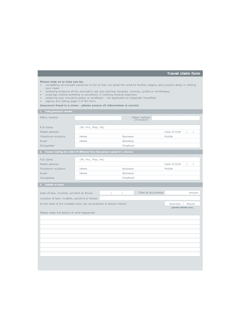 Fillable Online tsibrokers co Travel claim form - TSI Brokers and ...