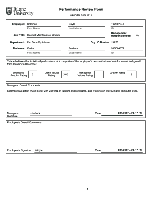 Fillable Online msreports tulane Performance Review Form - msreports ...