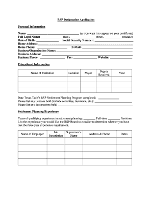 Fillable Online rspboard RSP Designation Application - Registry of ...