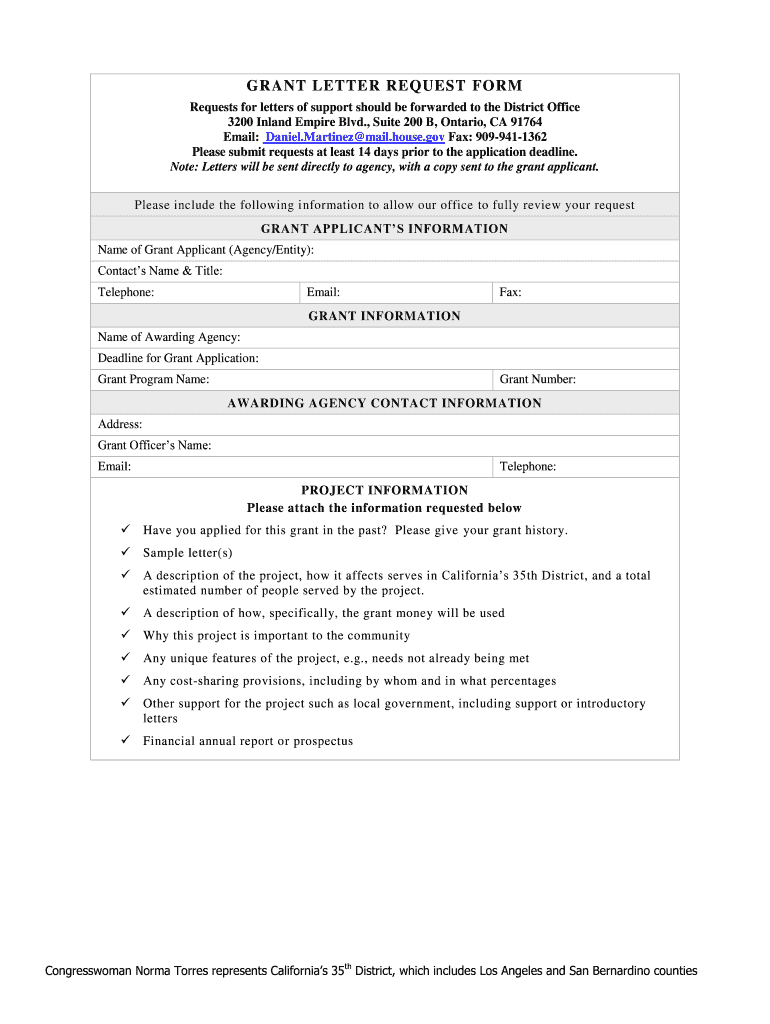 Fillable Online GRANT LETTER REQUEST FORM Fax Email Print - pdfFiller