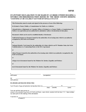 Fillable Online dfa STATUTORY DECLARATION TO BE MADE BY AN IRISH ...