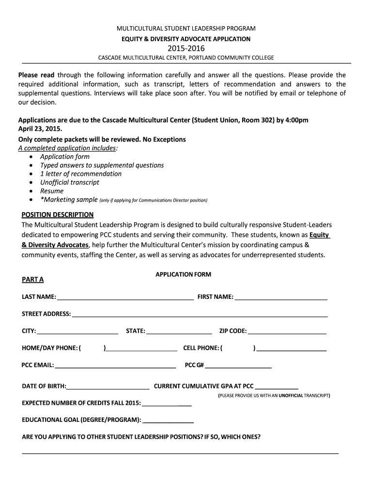 Fillable Online pcc Equity Ambassadors Program - pcc Fax Email Print ...
