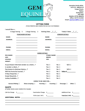 Fillable Online gemequine co vetting form - gemequine co Fax Email ...
