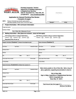 Fillable Online Application for General Plumbing Plan Review - Complete ...